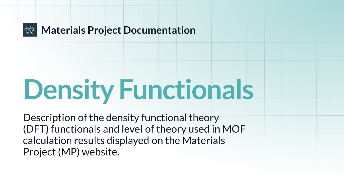 Density Functionals | Materials Project Documentation